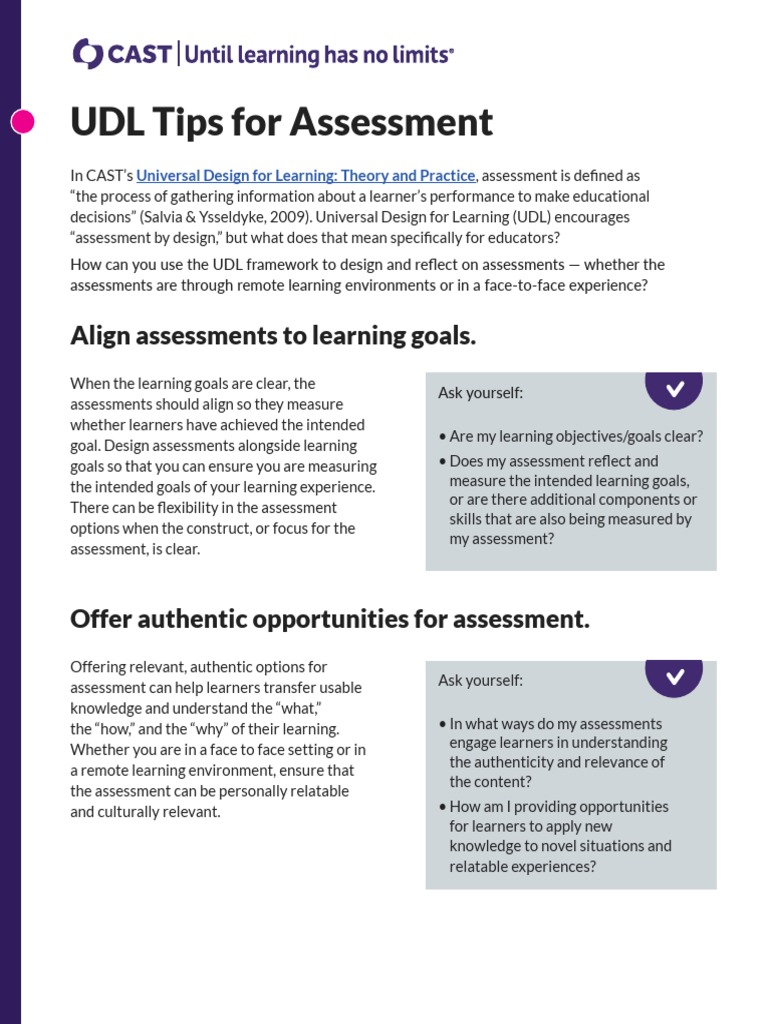 Udl - Tips For Assessment | PDF | Educational Assessment | Learning