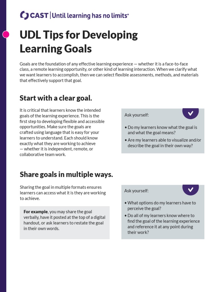 Udl - Tips For Developing Learning Goals | PDF | Learning | Goal