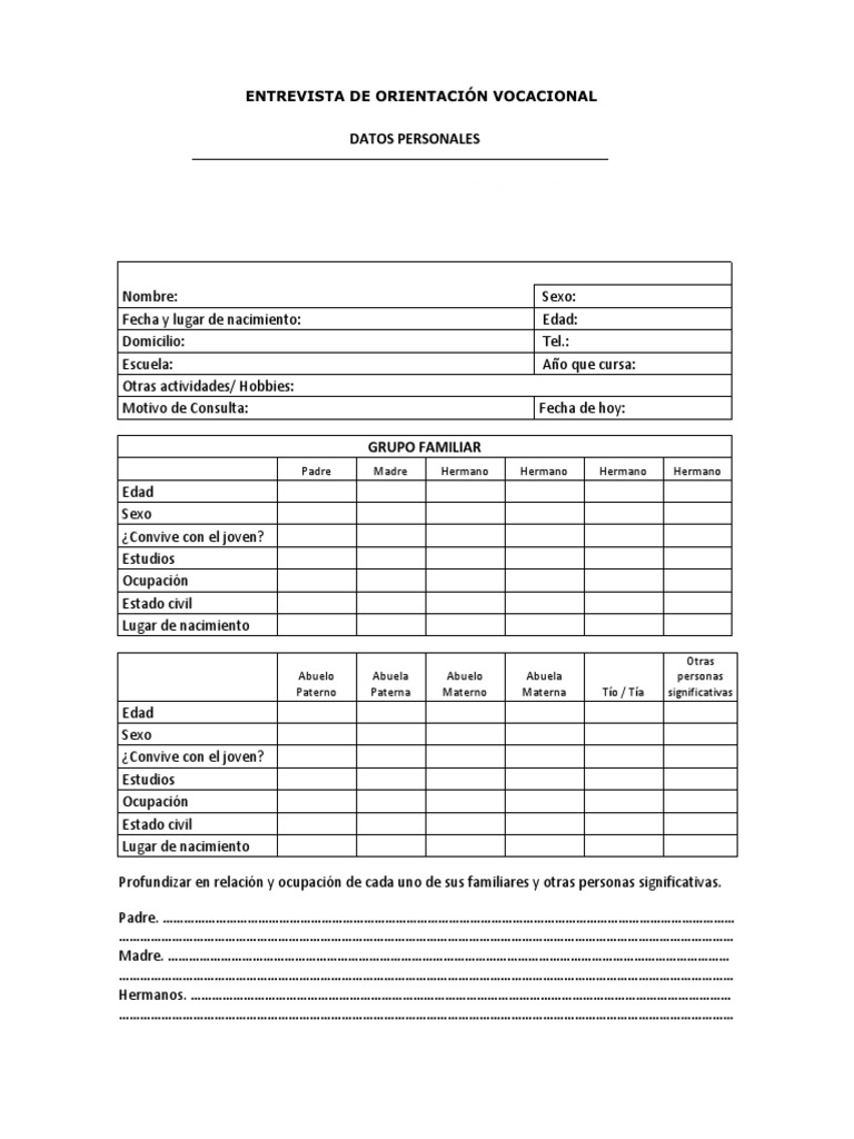 Formato de Entrevista Vocacional PDF | PDF