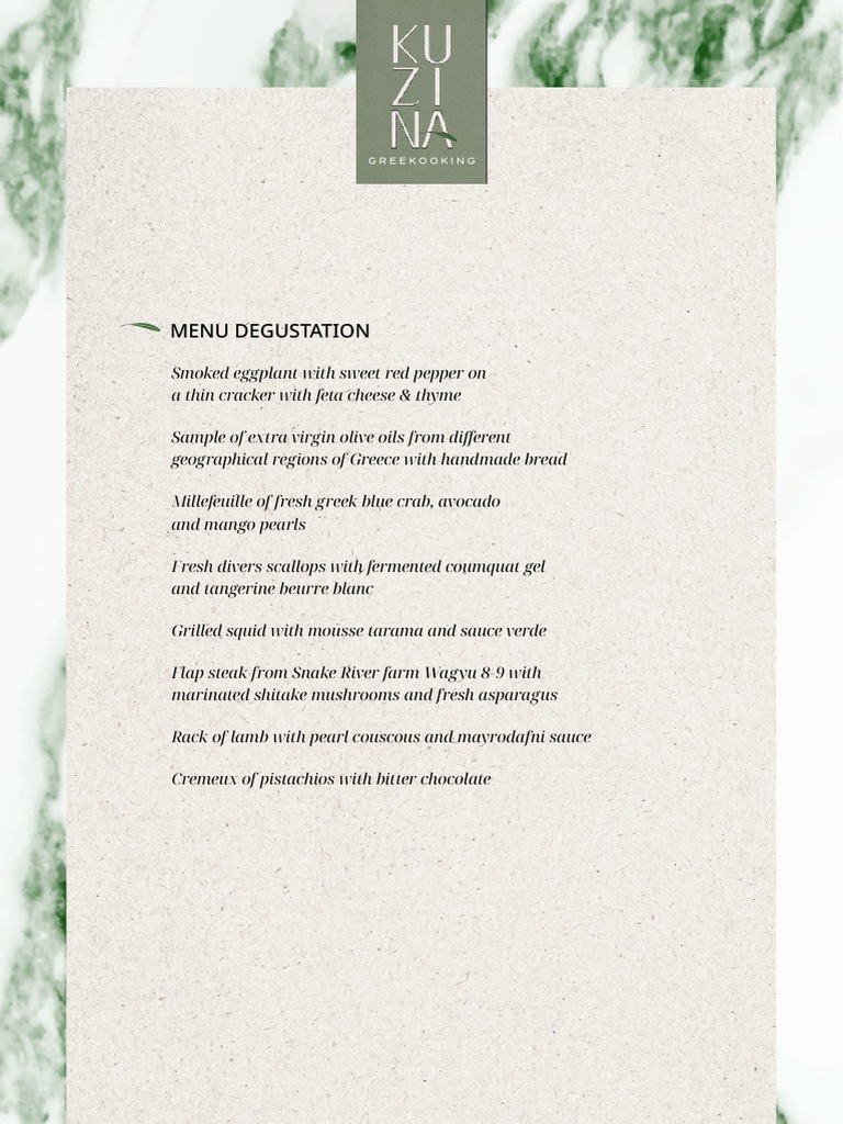 ENG Kuzina Menu | PDF | Foods | Cuisine