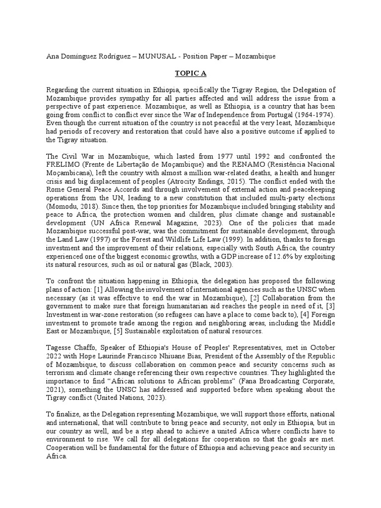Mozambique's MUN Position Paper | PDF | Mozambique | United Nations ...