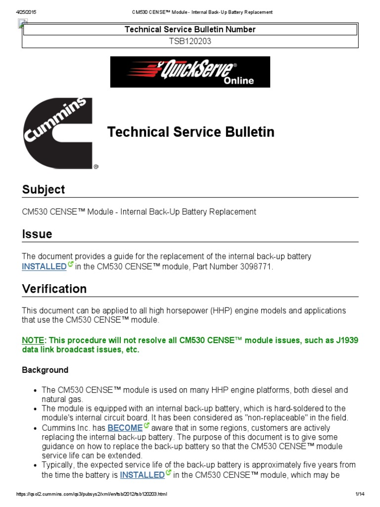 CM530 CENSE™ Module - Internal Back-Up Battery Replacement | PDF ...
