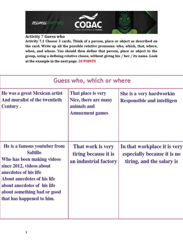 Worksheet Activity 7 Guess Who | PDF
