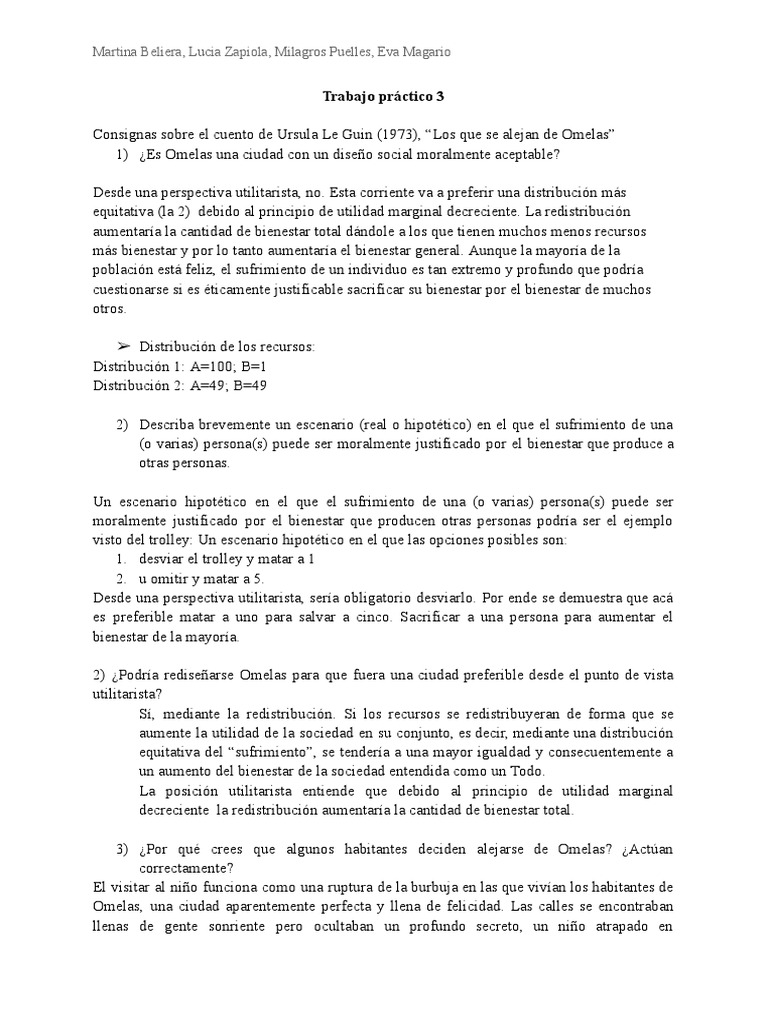 Ética y Utilitarismo en Omelas | PDF | Utilitarismo