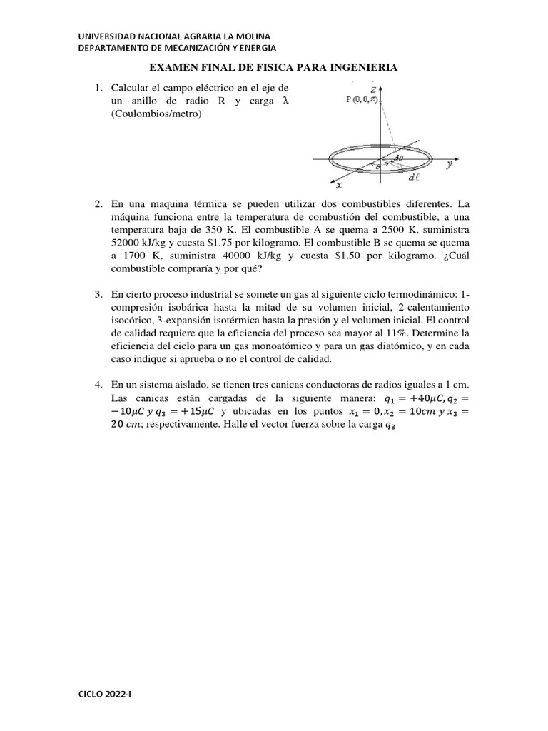 Examen Final de Fisica para Ingenieria - 2022i | PDF