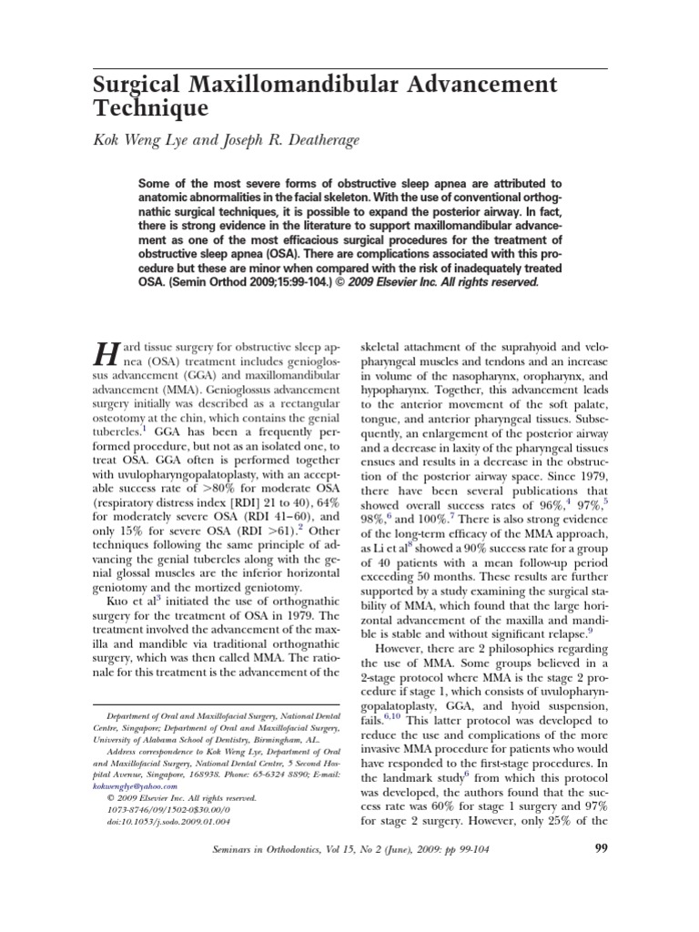 Surgical Maxillomandibular Advancement | PDF | Sleep Apnea | Medical ...