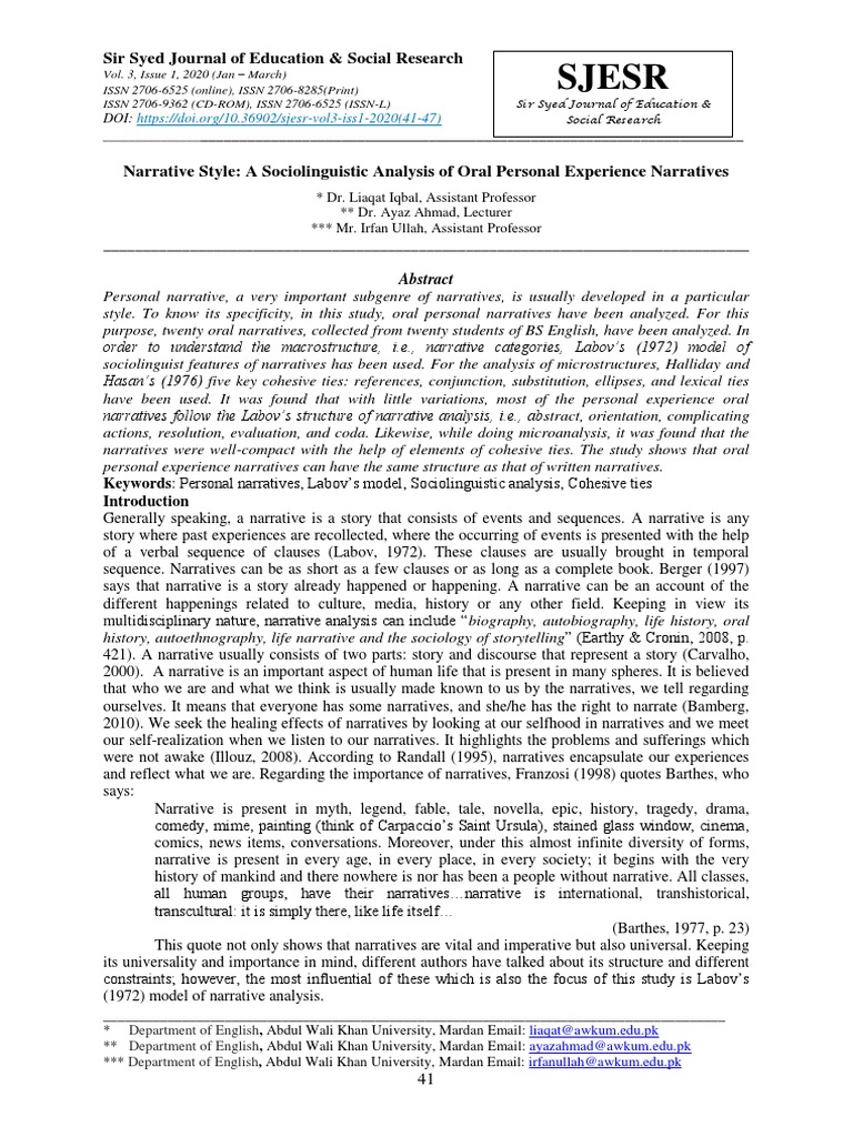 Narrative Style A Sociolinguistic Analys | PDF | Narrative | Pronoun Narrative Style A Sociolinguistic Analys | PDF | Narrative | Pronoun