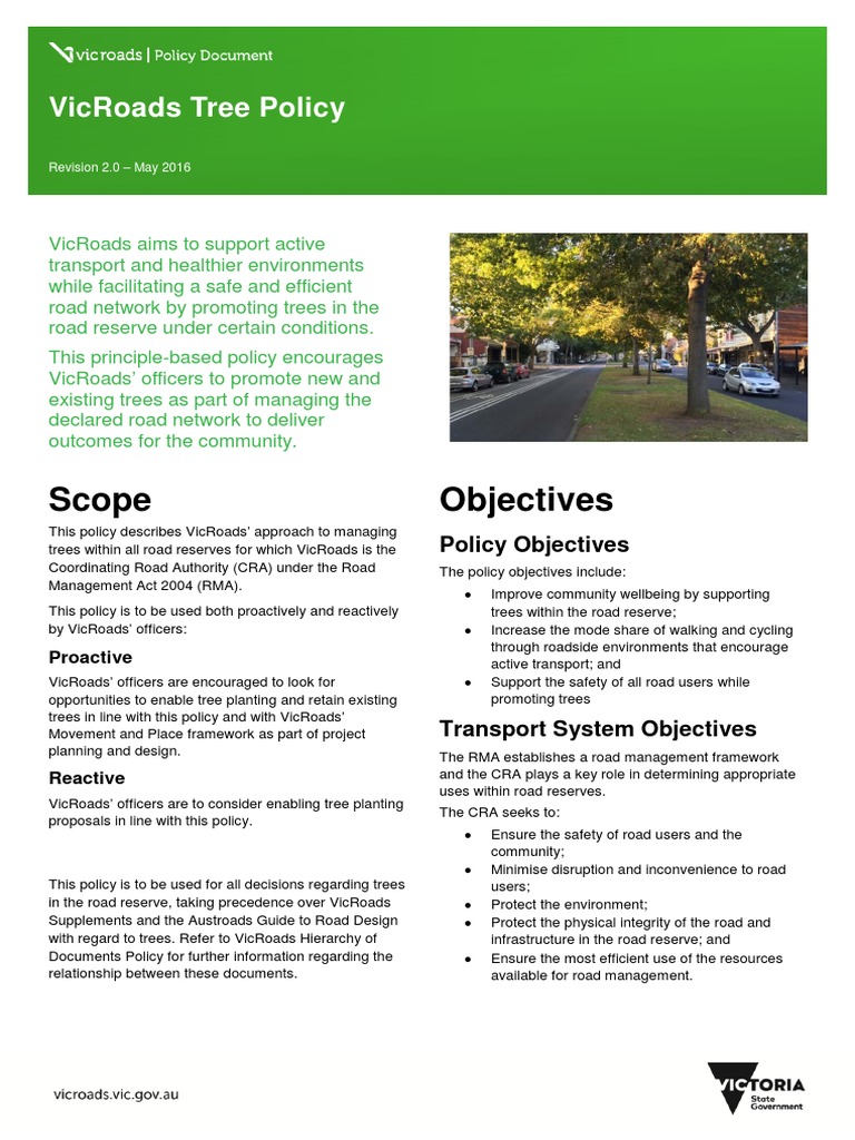 VicRoads Tree Policy Overview | PDF | Road | Risk