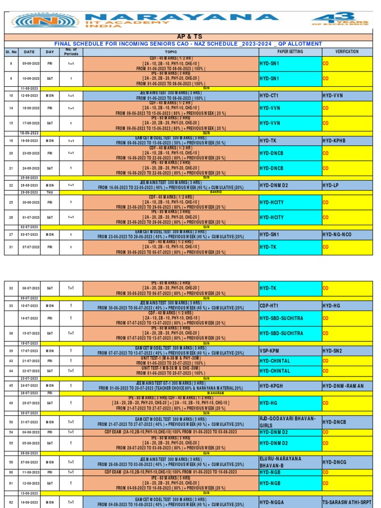 Exams Re - Final SR Cao-Naz Teaching Schedule 2023-24 Ap & TS | PDF | Higher Education ...