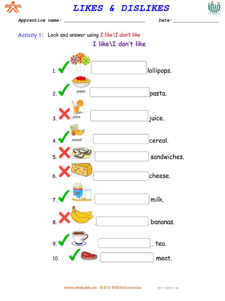 Workshop 1 Likes & Dislikes - Combined | PDF | Eating Behaviors Of ...