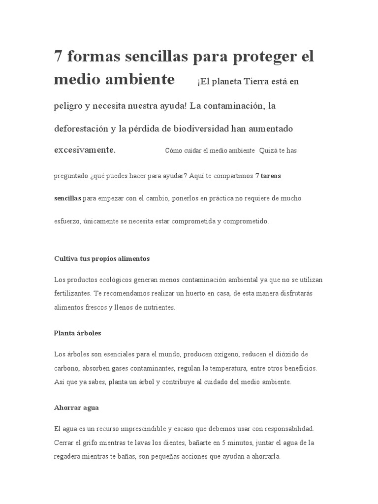 7 Formas Sencillas para Proteger El Medio Ambiente | PDF
