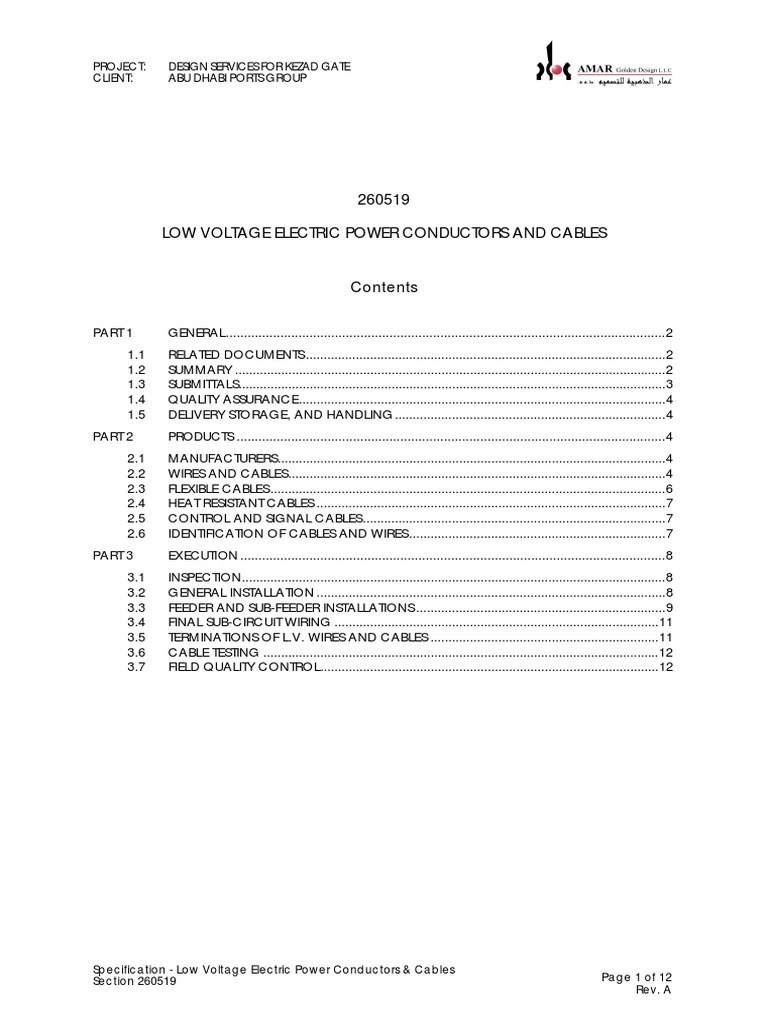 Low Voltage Power Conductors Specification | PDF | Electrical Wiring ...