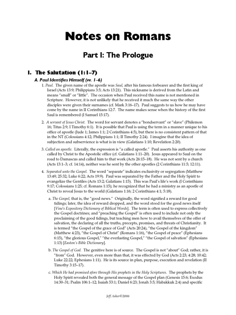 Romans Class Notes | PDF | Paul The Apostle | Jesus