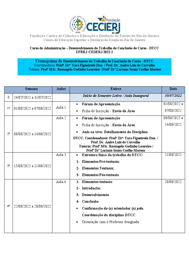 Cronograma DTCC 2022-2 | PDF Cronograma DTCC 2022-2 | PDF