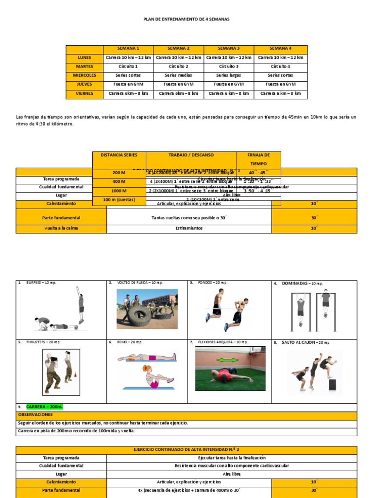 Plan de Entrenamiento de 4 Semanas | PDF