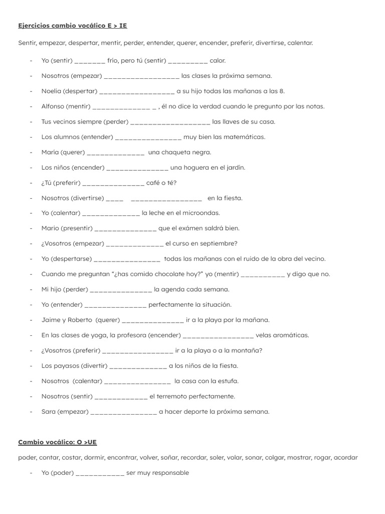 Ejercicios Presente v. Irregulares | PDF