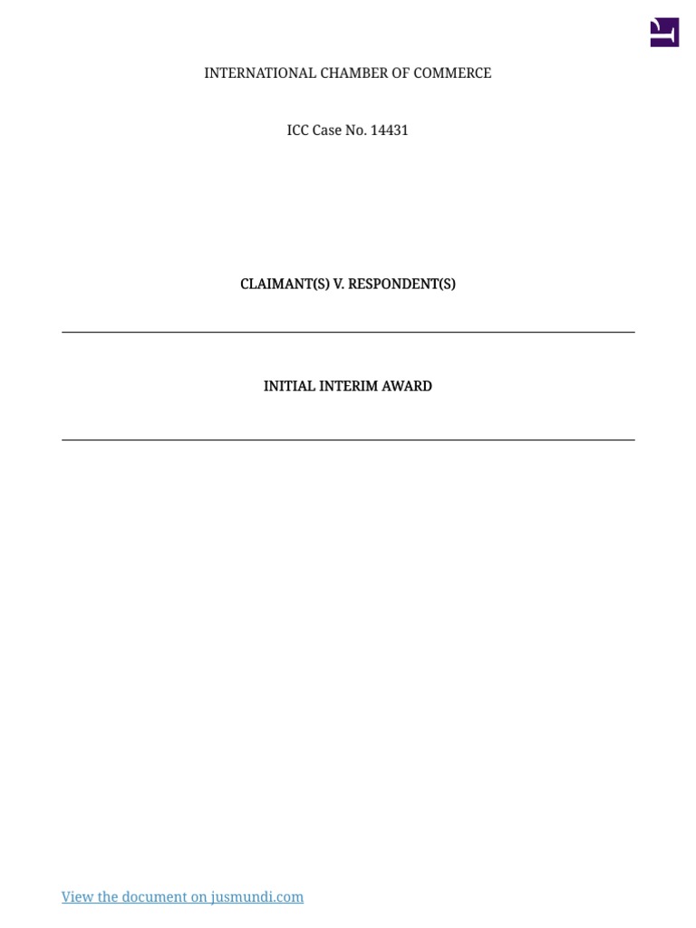 JusMundi PDF Claimant S V Respondent S Icc Case No 14431 Initial ...