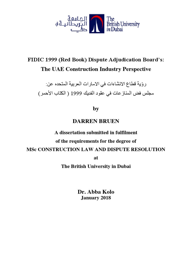 FIDIC 1999 (Red Book) Dispute Adjudication Board's: The UAE Construction Industry Perspective ...