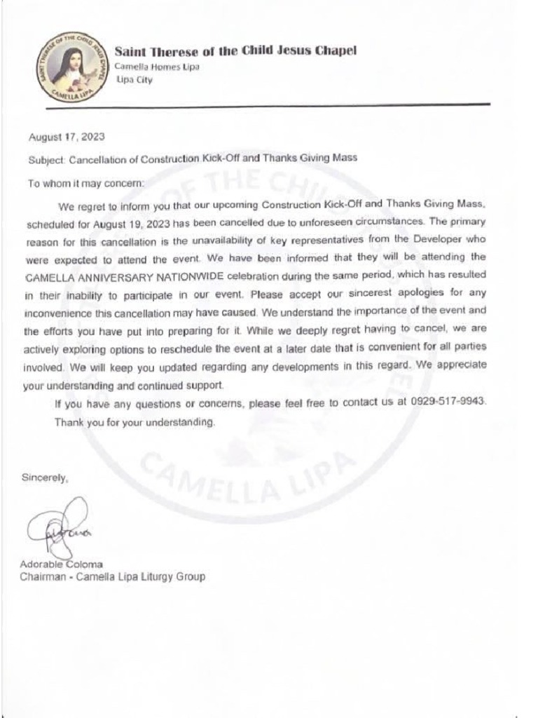 Camella Letter | PDF