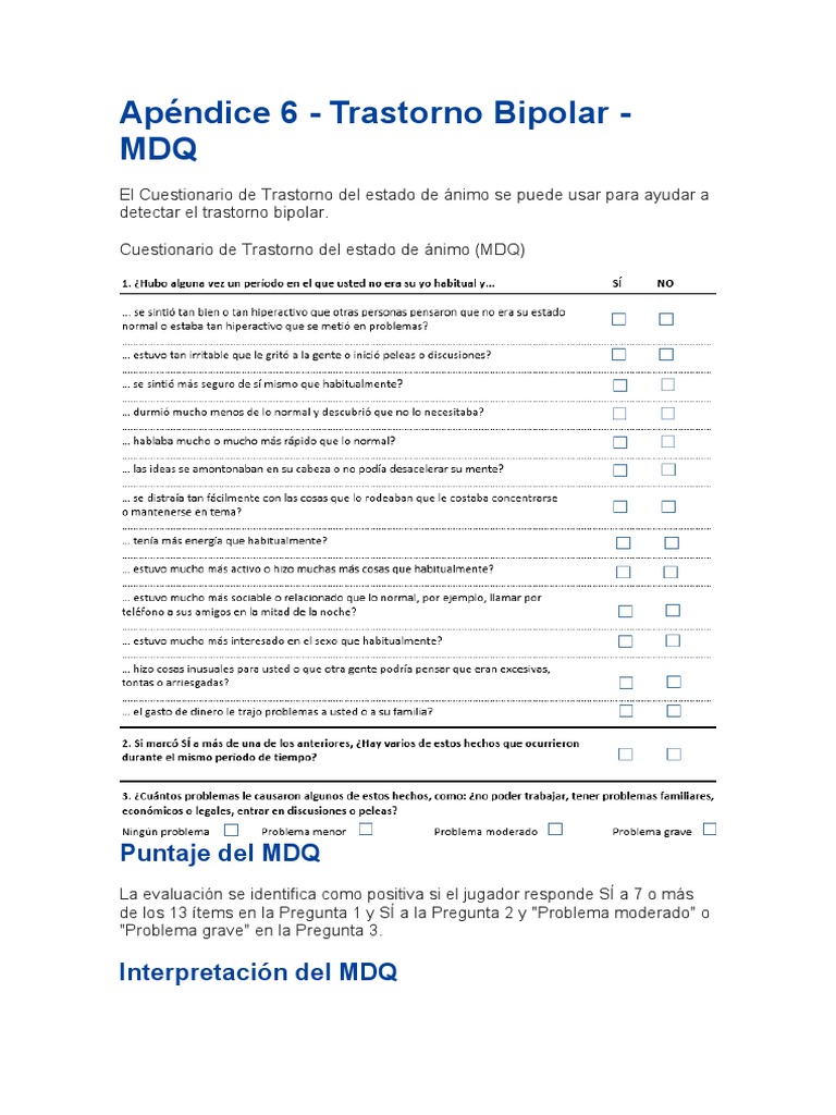 Test Del Animo MDQ | PDF