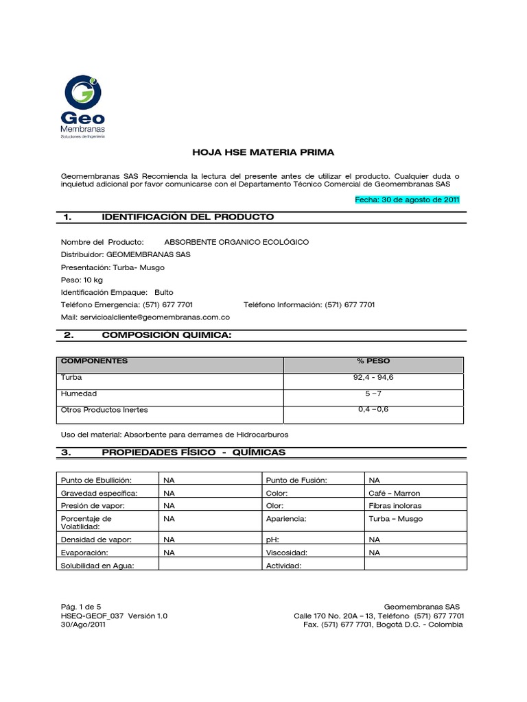 Hoja de Seguridad de Absorbente Granular v2 | PDF | America latina | Agua