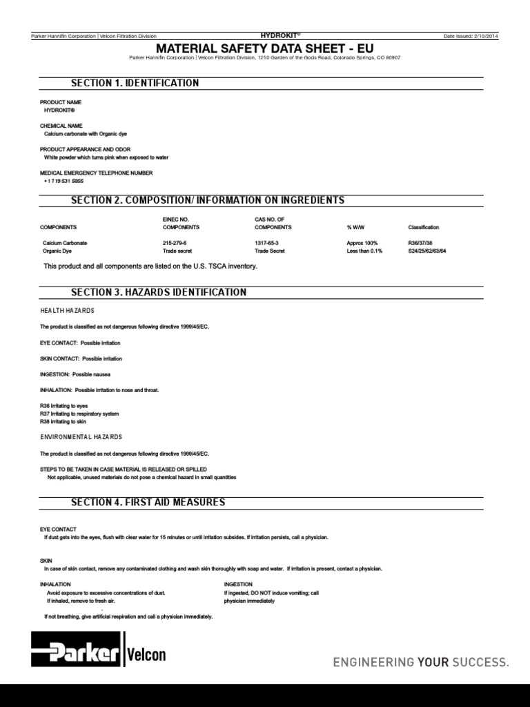 VELCOM 2014-MSDS-Hydrokit-EU-web | PDF | Environmental Protection | Occupational Safety And Health