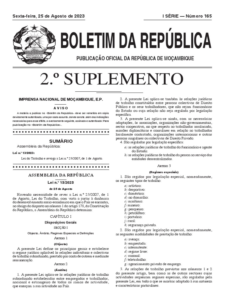 Lei Do Trabalho - Nova Lei Do Trabalho - Lei N.º 13-2023, de 25 de ...