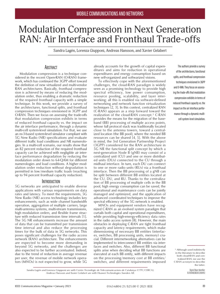 Modulation Compression in Next Generation RAN Air Interface and Fronthaul Trade-Offs | PDF ...