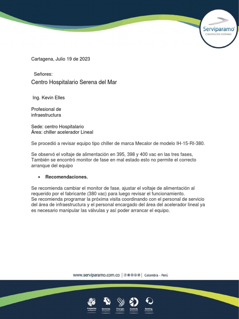 Informe Chiller Serena Del Mar - Cleaned | PDF