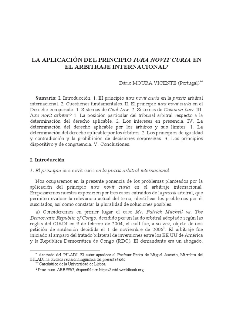 La Aplicacion Del Principio Iura Novit Curia en El Arbitraje ...