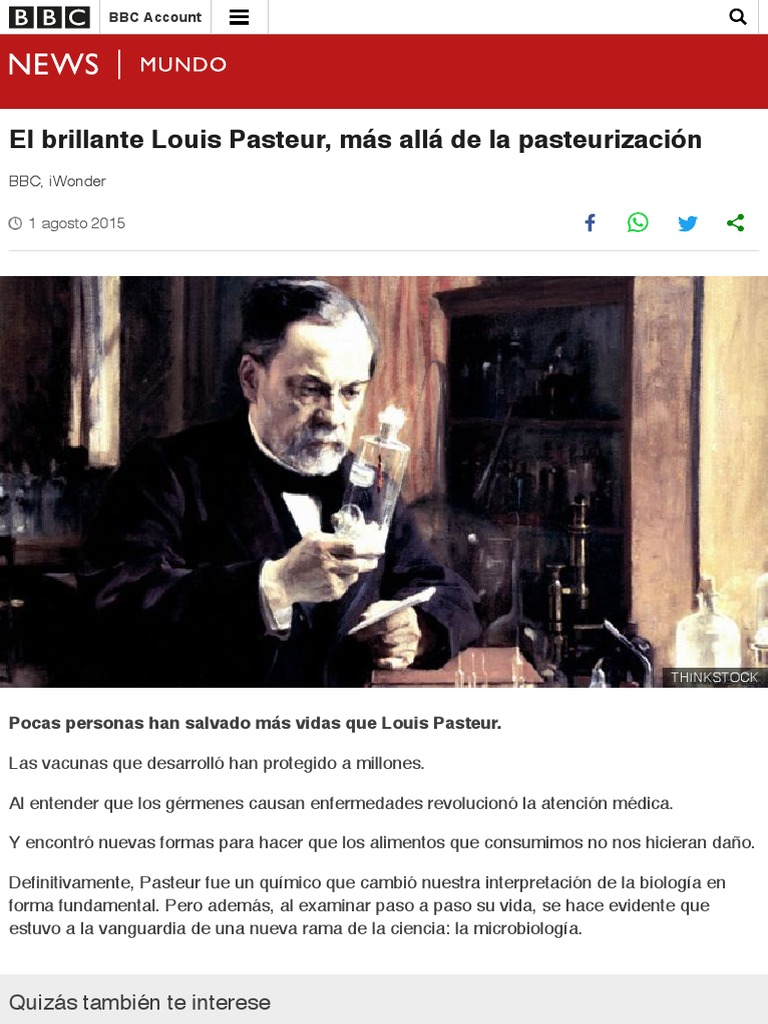 El Brillante Louis Pasteur, Más Allá de La Pasteurización - BBC News Mundo | PDF | Luis Pasteur ...