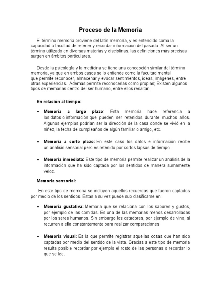 Fases y Procesos de la Memoria | PDF | Memoria | Percepción