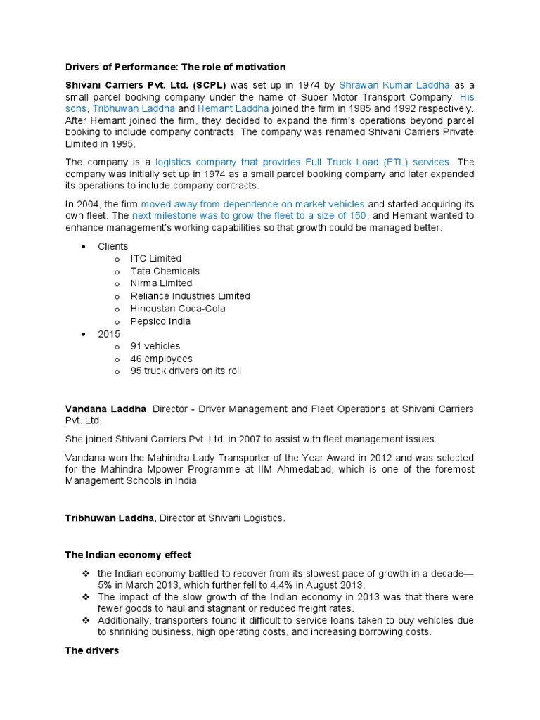 Motivating Drivers at Shivani Carriers | PDF | Economies