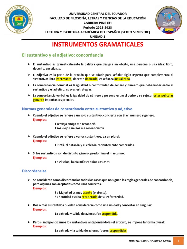 Concordancia en Sustantivos y Verbos | PDF | Sustantivo | Género gramatical