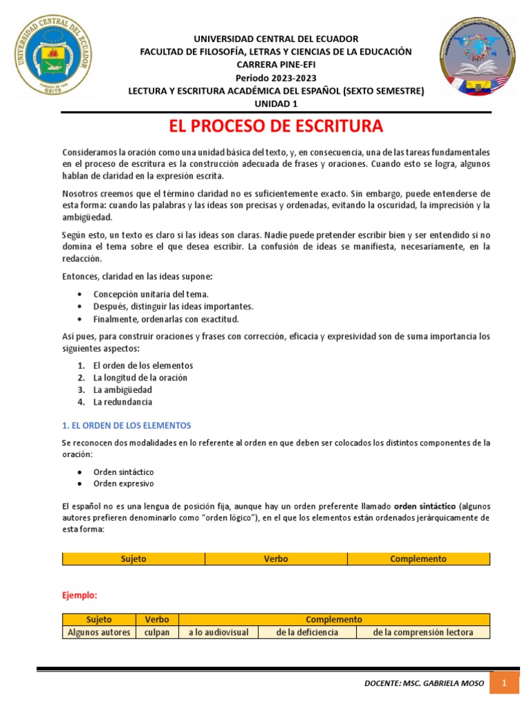 Proceso de Escritura en Español: Claves y Ejercicios | PDF | Oración ...