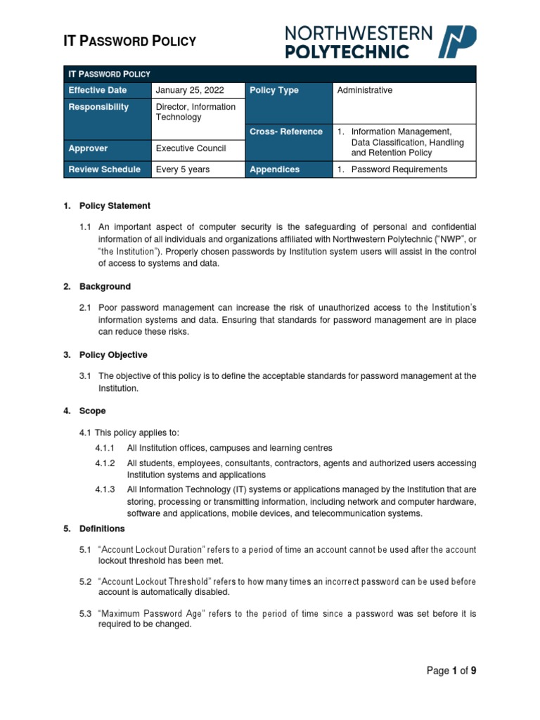 IT Password Policy - 2022 | PDF | Password | Information Security