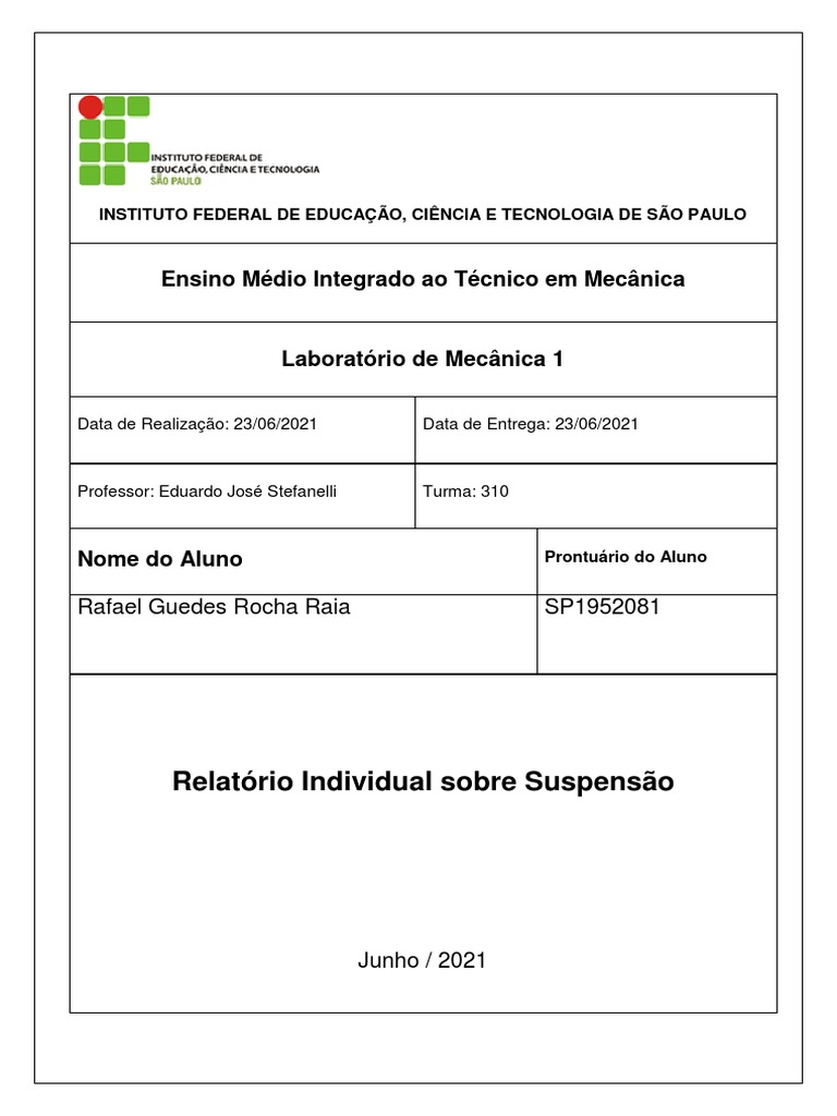 9 - Relatório Individual Sobre Suspensão | PDF | Carreira e Crescimento