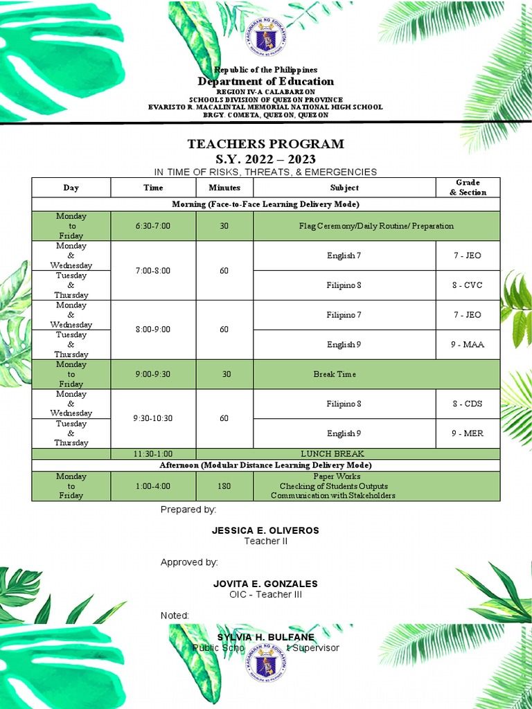 Class Program - 2022-2023 For LDM | Download Free PDF | Philippines
