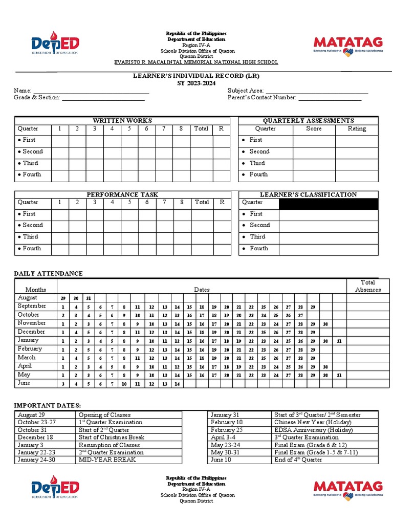 Individual Learner - S Record (LR) | PDF | Academic Term | Schools