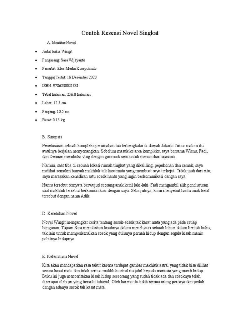 Contoh Resensi Novel Singkat | PDF