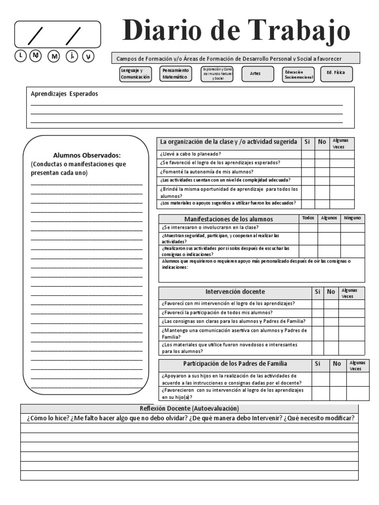 Formato Nuevo Del Diario de Trabajo 2022-2023 | PDF | Aprendizaje ...