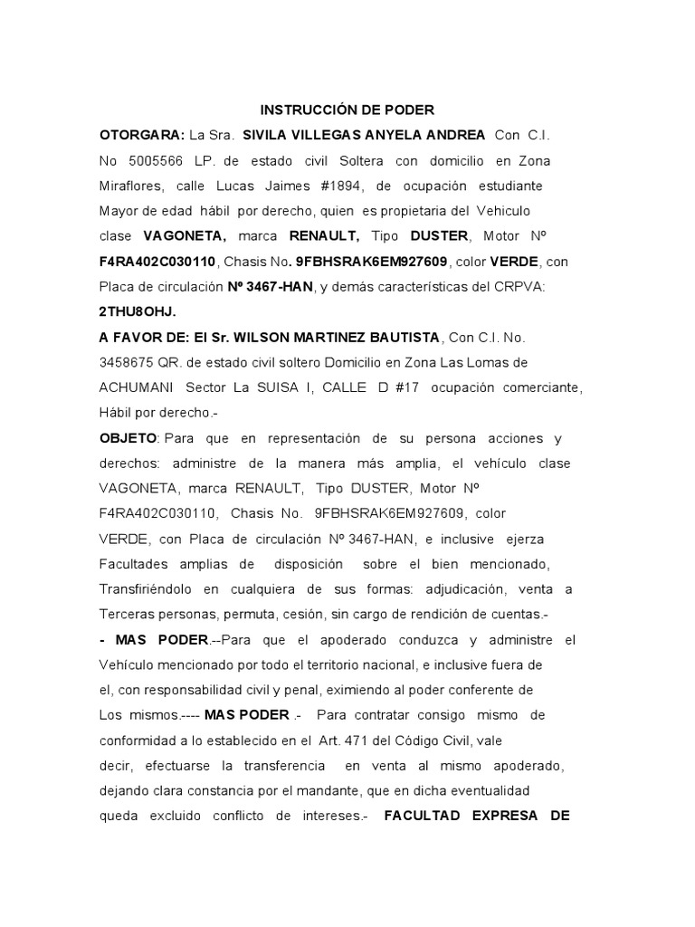 Poder Notarial para Vehículo Renault | PDF | Finanzas y dinero | Derecho