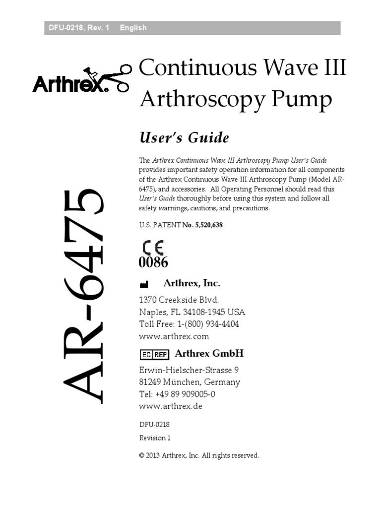 Manual Arthrex (Continuous Wave III Arthroscopy Pump) | PDF ...