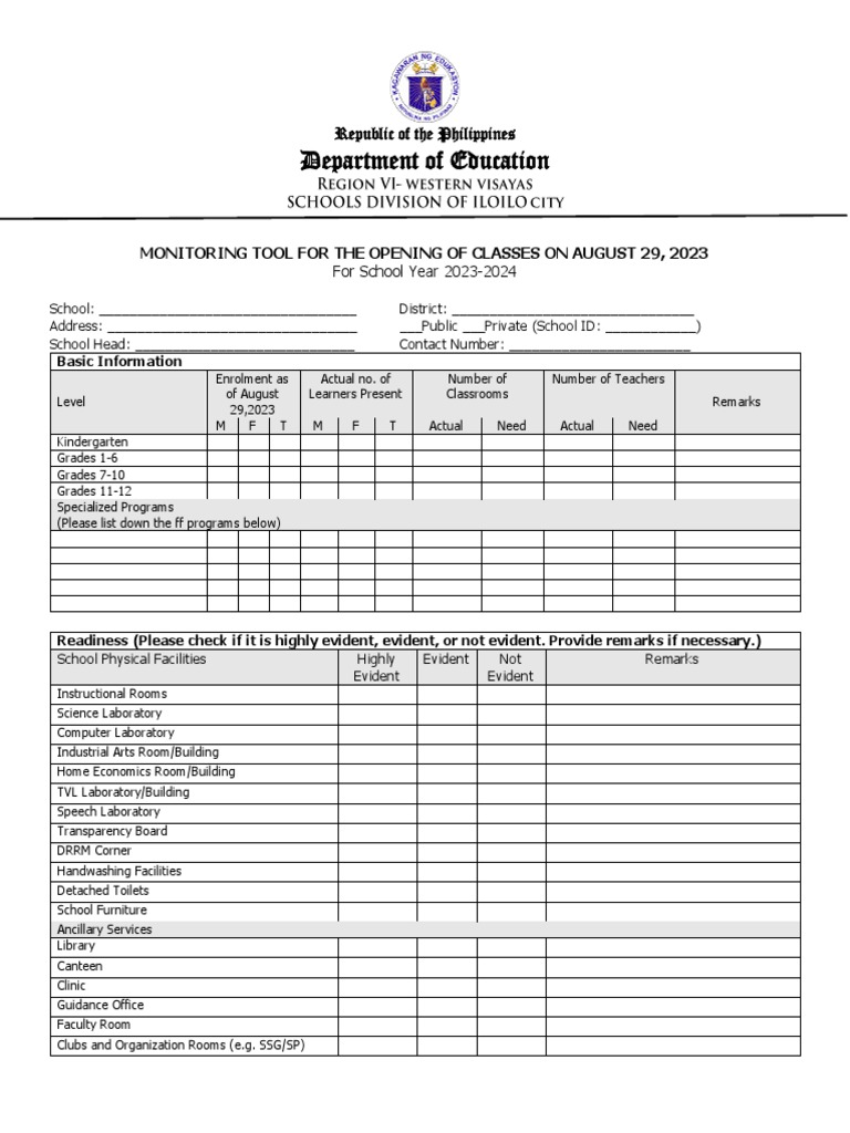 Montoring Tool For Opening of Classes 2023 Final | PDF | Classroom ...
