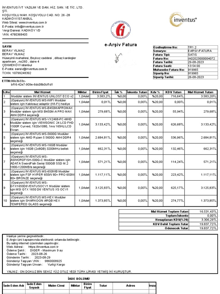 E-Arşiv Fatura | PDF