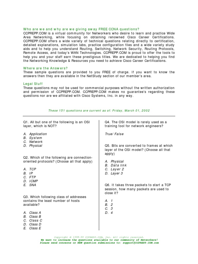 CCNA 151 Questions and Answers - Print | PDF | Network Switch | Osi Model