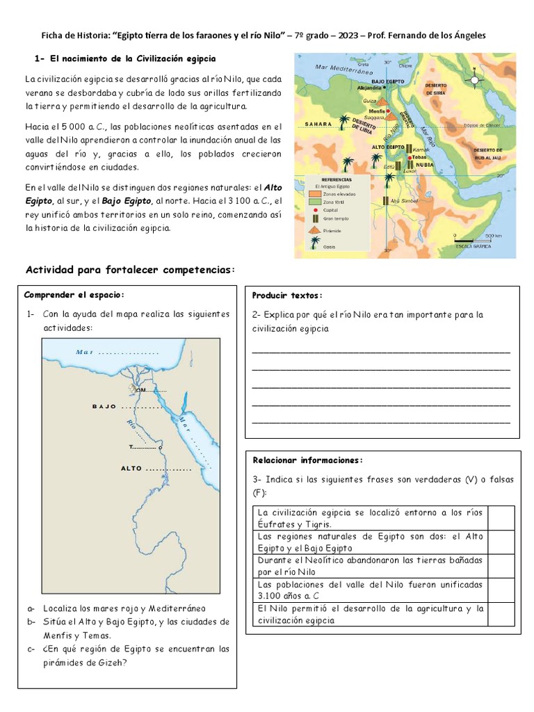 Ficha de Trabajo El Nacimiento de La Civilización Egipcia | PDF | Antiguo Egipto | Nilo