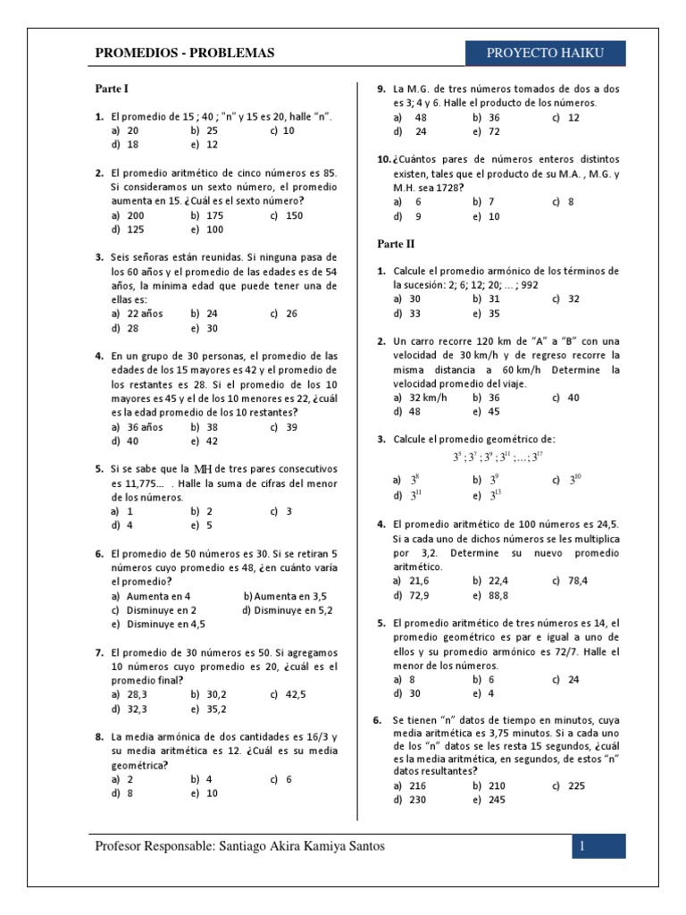 Tema 12 - Promedios | PDF | Matemática Elemental | Matemáticas