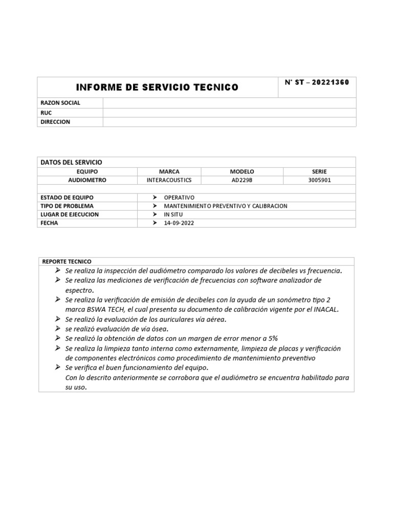 Informe de Servicio | PDF