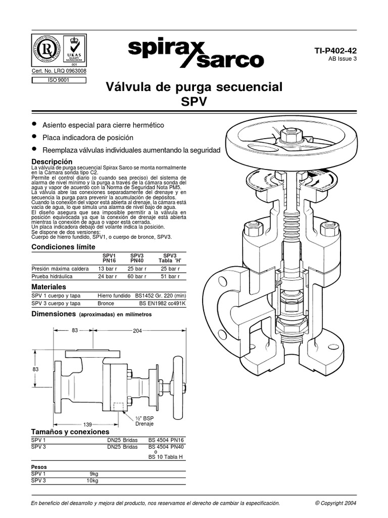 P402-42 Valvula Purga Spirax Sarco | PDF